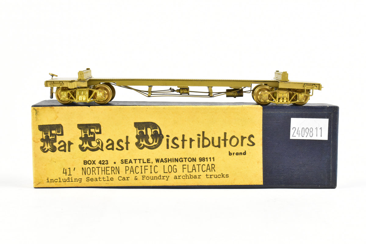 HO Brass Far East Distributors NP - Northern Pacific 41' Log Car w/ Tr ...