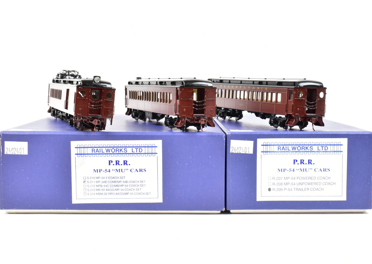 HO Brass Railworks PRR - Pennsylvania Railroad MP-54 3-car "MU" Set Cu ...