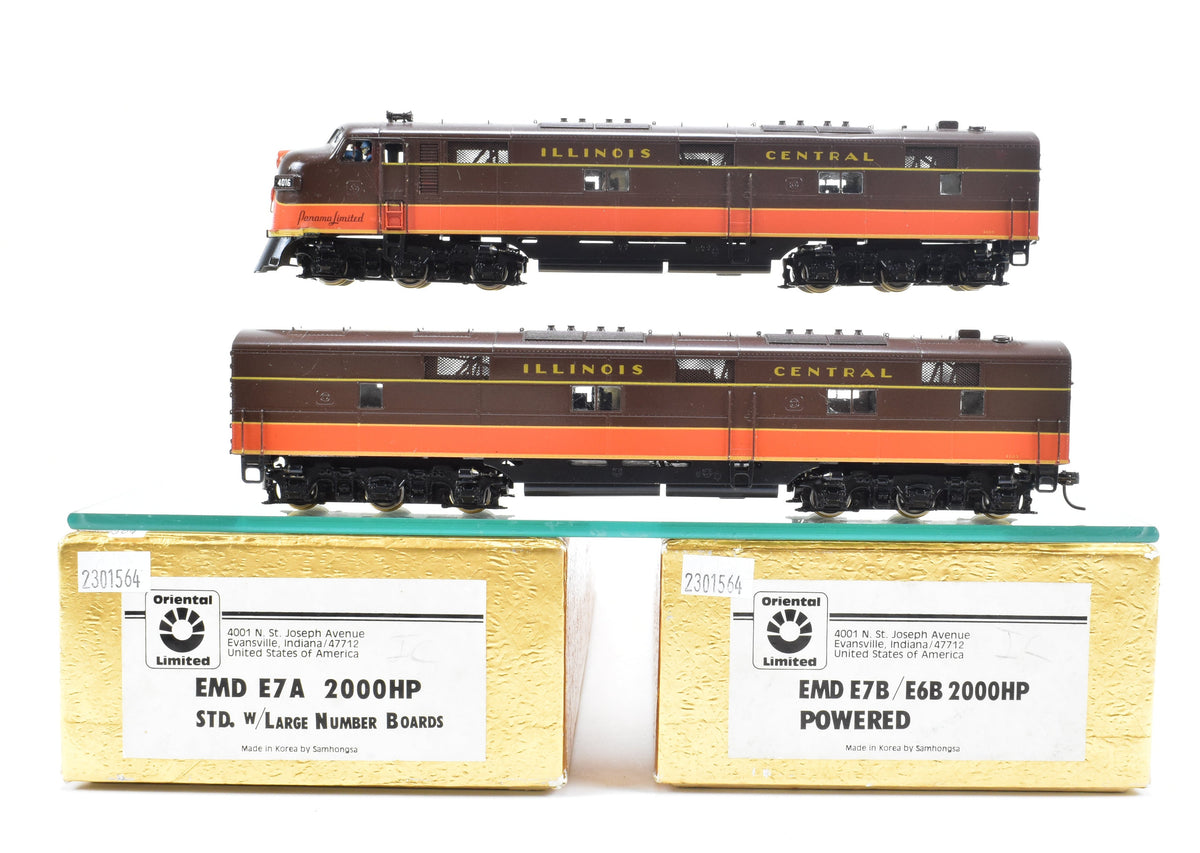 HO Brass Oriental Limited IC - Illinois Central E7A/B Set w/ Large Num – ReSourced Rails